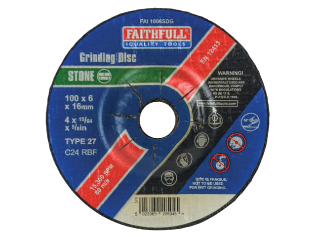 FAI1006SDG Depressed Centre Stone Grinding Disc 100 x 6 x 16mm